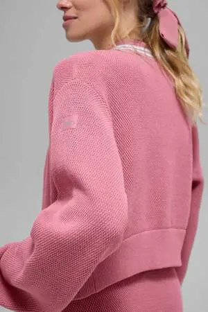 Alo Yoga Tennis Club Sweater Knit Full Zip Jacket - Pink Wild Rose
